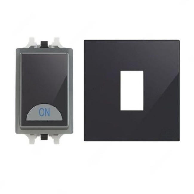 ABB Black Glass Electrical Switch with LED and Rocker Frame, 1 Gang, 20A
